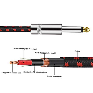 Guitar Instrument Cable 10 Foot 1/4 inch Straight to Right Angle Noise Reduction Audio Cord 6.35 mm for Electric Guitar Bass Keyboard Drum Speaker Microphone 2 Pack