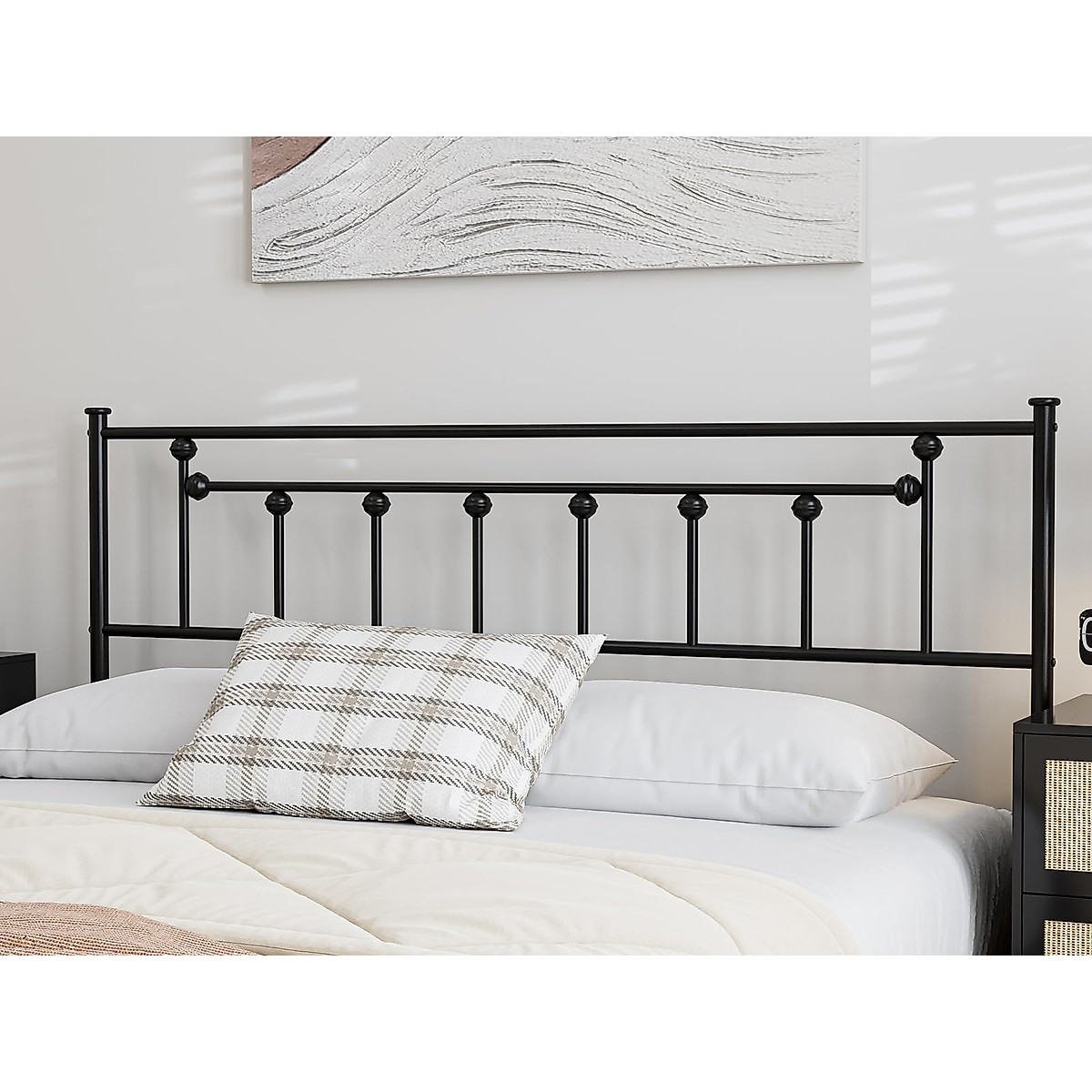 AOVSA Metal Queen Size Headboard, Victorian Farmhouse Style Queen Headboard, Easy Assembly, Steel Queen Headboard Only for Bedroom - Black