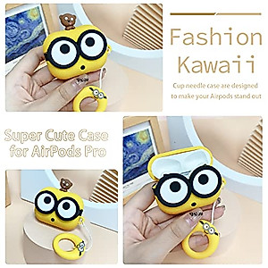 FREEOL Cute Anime Big Eyes Bob Airpods Pro Case, 7 in 1 Airpods Pro Silicone Accessories Protective Cover, 3D Fashion Fun Cartoon Character Design Airpods kin with Keychain for Girls Women Kids Teens