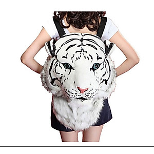 Domineering backpack stuffed tiger head 3D simulation personalised shoulder Bag Animal head shoulders bag (large, tiger white)