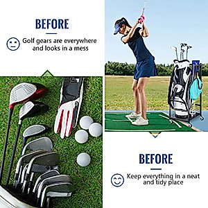 Mythinglogic Golf Bag Storage Organizer Rack-Golf Clubs Organization for Garage, Golf Bag Stand with Movable Hanging Hooks, Golf Equipment and Accessories Storage Racks for Garage,Shed,Basement