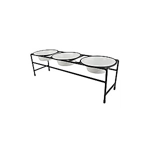 Platinum Pets Triple Diner Feeder with Stainless Steel Cat/Puppy Bowls, .75 cup/6 oz, Pearl White, X-Small