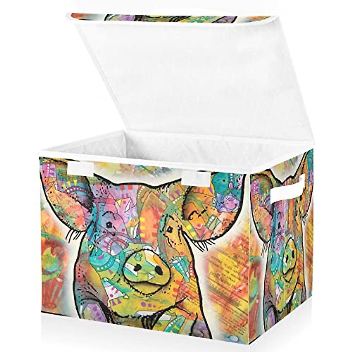 Piggy Storage Bins with Lids and Handles 17x13x12 In Foldable Fabric Storage Basket Toys Clothes Organizer for Shelves Closet Home Bedroom Office