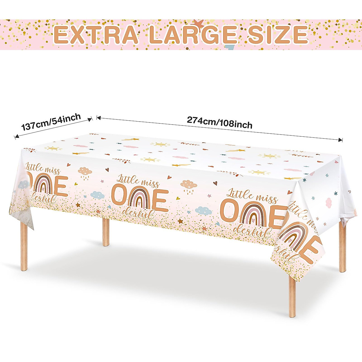 Tiamon 3 Pcs Boho 1st Birthday Tablecloth Decorations 108 x 54 Inch Plastic Rainbow Table Cover Little Miss Onederful Table Cloth for Rainbow Birthday Baby Shower Bohemian Party Supplies