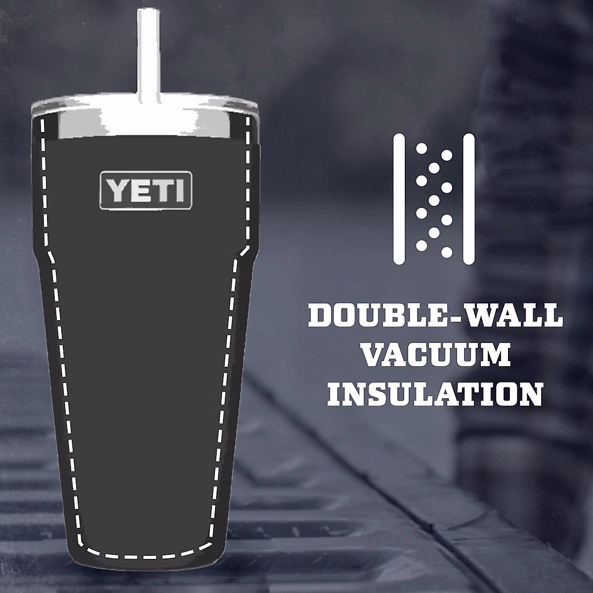YETI Rambler 26 oz Straw Cup, Vacuum Insulated, Stainless Steel with Straw Lid, Aquifer Blue
