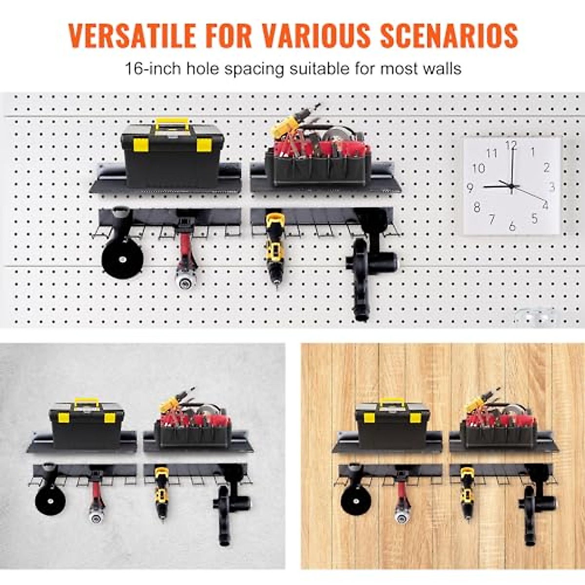 VEVOR Power Tool Organizer, 4 Slot, 2 Layers, 2 Pack Cordless Drill Holder Wall Mount, Battery Charging Station Storage Rack, Multi-Function Garage Organization, Heavy Duty Metal Shelf for Screwdriver