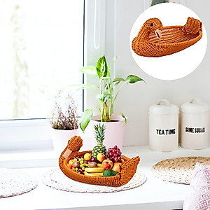 Baluue Rattan Woven Basket Fruit Bread Serving Baskets Duck Shaped Weaving Countertop Vegetable Holder Fruit Bowl Home Decor for Bread Snacks