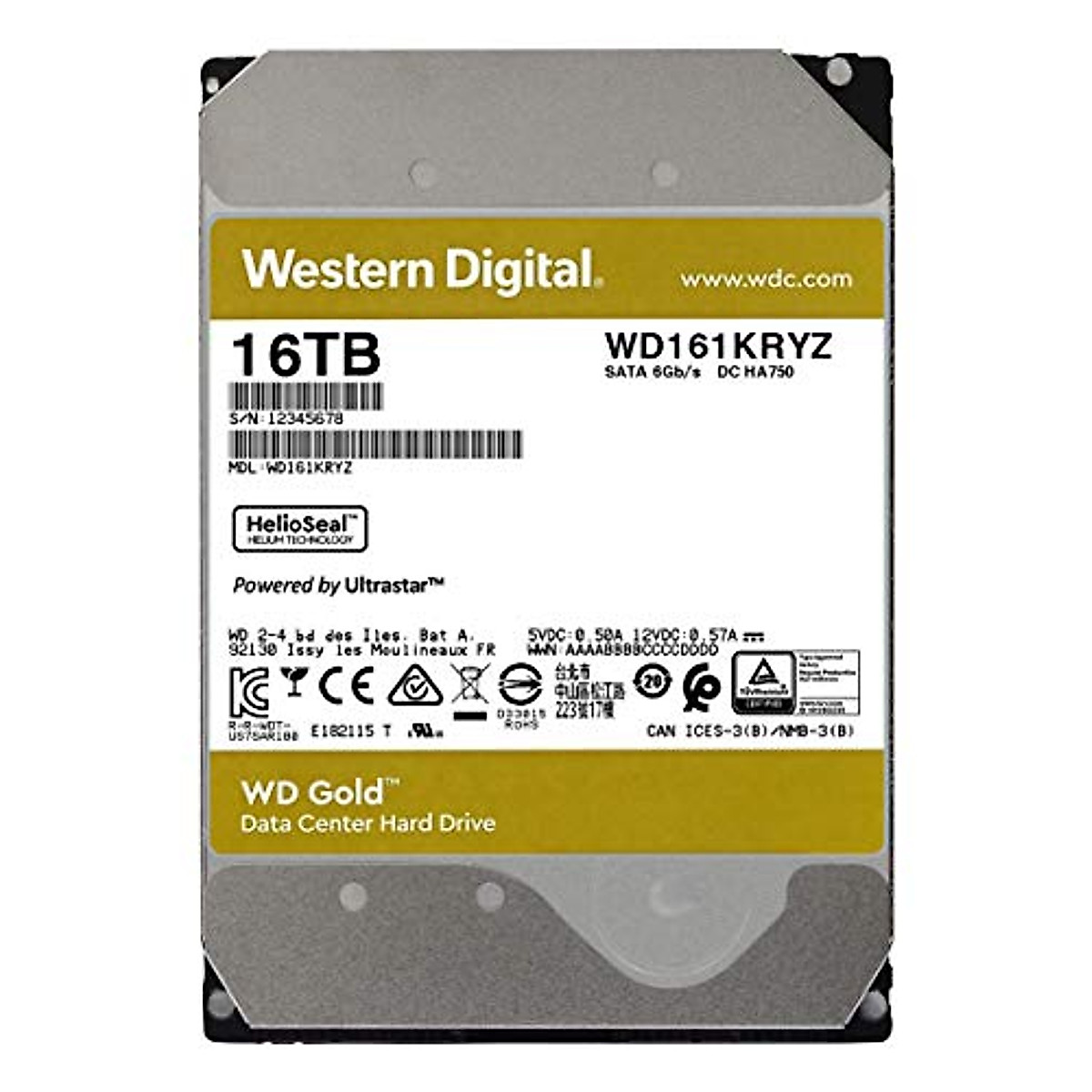 Western Digital 16TB WD Gold Enterprise Class Internal Hard Drive - 7200 RPM Class, SATA 6 Gb/s, 512 MB Cache, 3.5" - WD161KRYZ