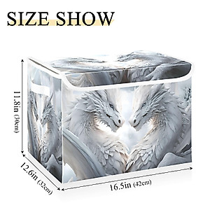 ALAZA Storage Bins Organizer Box Baskets Lidded Clothes for Shelves Closet Dragon White Collapsible Stackable Storage Cubes Handles