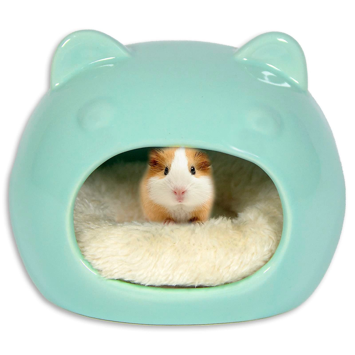 Cartoon Sculpted Ceramic Hamster House Food Feeding Bowl Water Bowl to Prevent Spilled Food and Chewing Tray Gerbils Chinchilla Ferret Hedgehog Small Animals (Cyan)