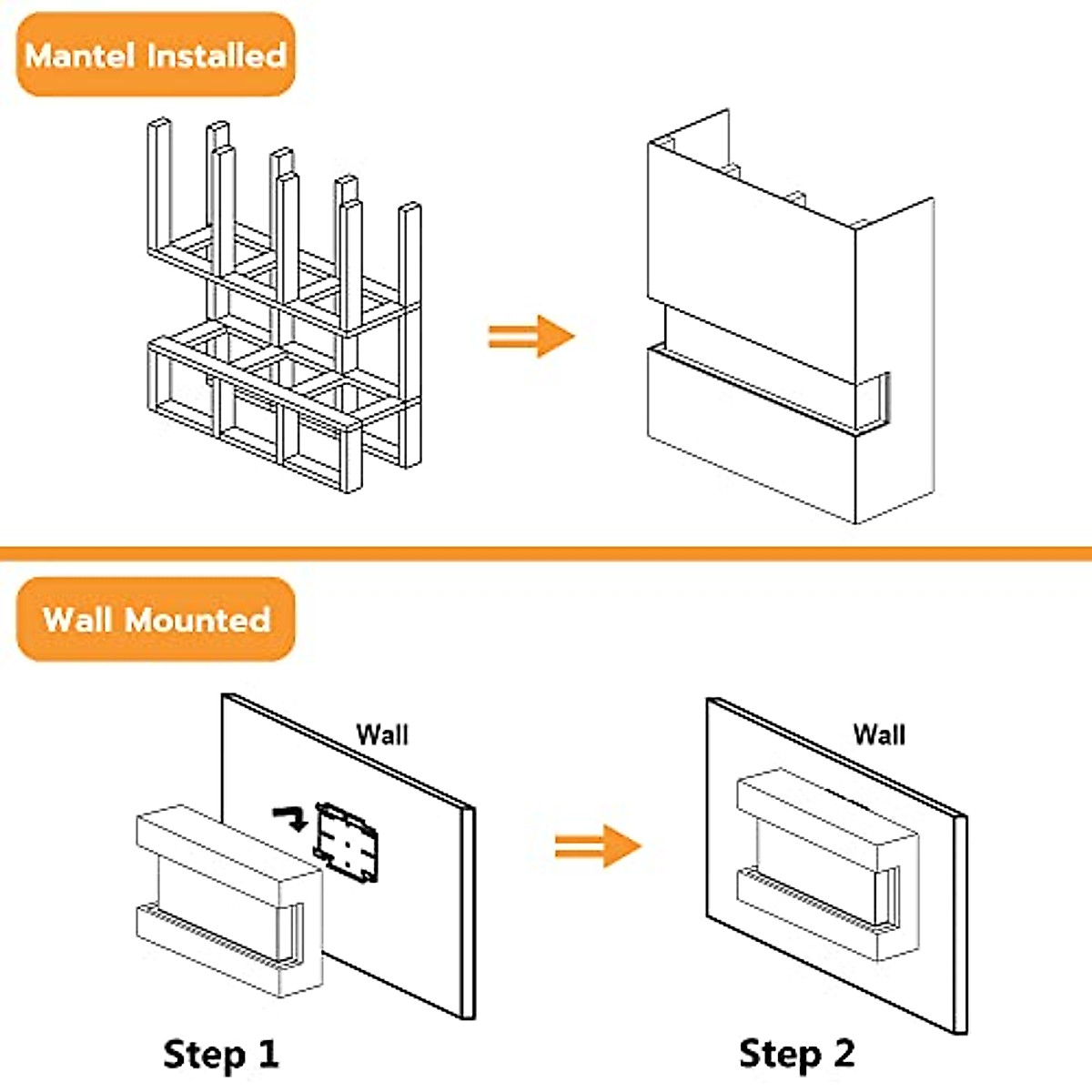 Valuxhome 3-Sided Electric Fireplace, 76 Inch Recessed and Wall Mounted Fireplaces, Built-in Fireplace Decorations for Living Room with Overheating Protection, Remote, Log & Crystals, Black