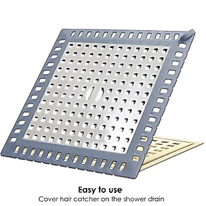 Seatery 2PCS Shower Drain Hair Catcher/Strainer/Cover/Filter/Trap, Bathroom Floor Drain, Stainless Steel and Silicone Drain Shield, Square