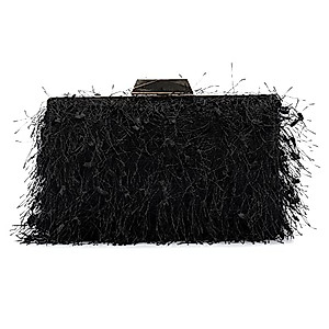 Olivia Miller Women’s Fashion Bea Black Feather Evening Bag w Detachable Chain Strap, Small Wedding Prom Gala Party Clutch Crossbody Handbag
