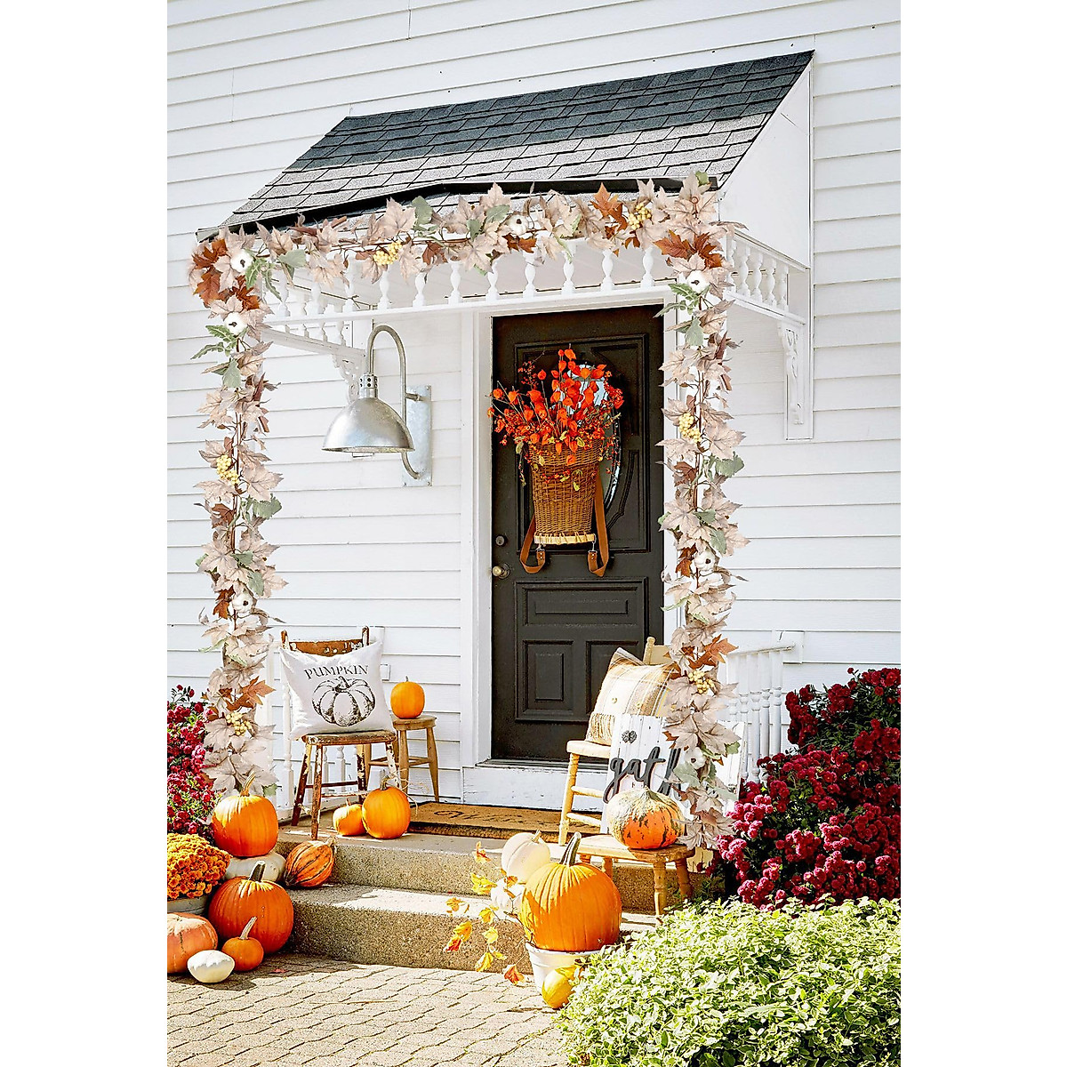 DearHouse 1Pcs Fall Garland Maple Leaf, 6Ft/Piece Hanging Vine Garland Artificial Autumn Foliage Garland Thanksgiving Decor for Home Wedding Fireplace Party Christmas (White)