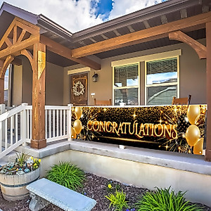 Congratulations Banner - Congratulations Decorations - We are so Proud of You banner - Well Done Banner - Graduation Banner - Graduation Decorations for Prom - 6 x 1.3ft (Black and Gold)