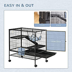 PawHut Small Animal Cage with Hammock, 3 Tiers Ferret Cage with Storage Shelf, Chinchilla Cage Sugar Glider Cage, Strong Metal Wire, Removable Tray