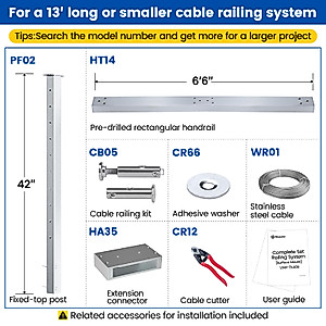 Muzata 6'6"-13' Side Mount Complete Kit Cable Railing System 36" Brushed Cable Railing Post with Cable Rail Handrail Super Easy Length Adjustable Deck Railing for Level Section RCF2 LH4S