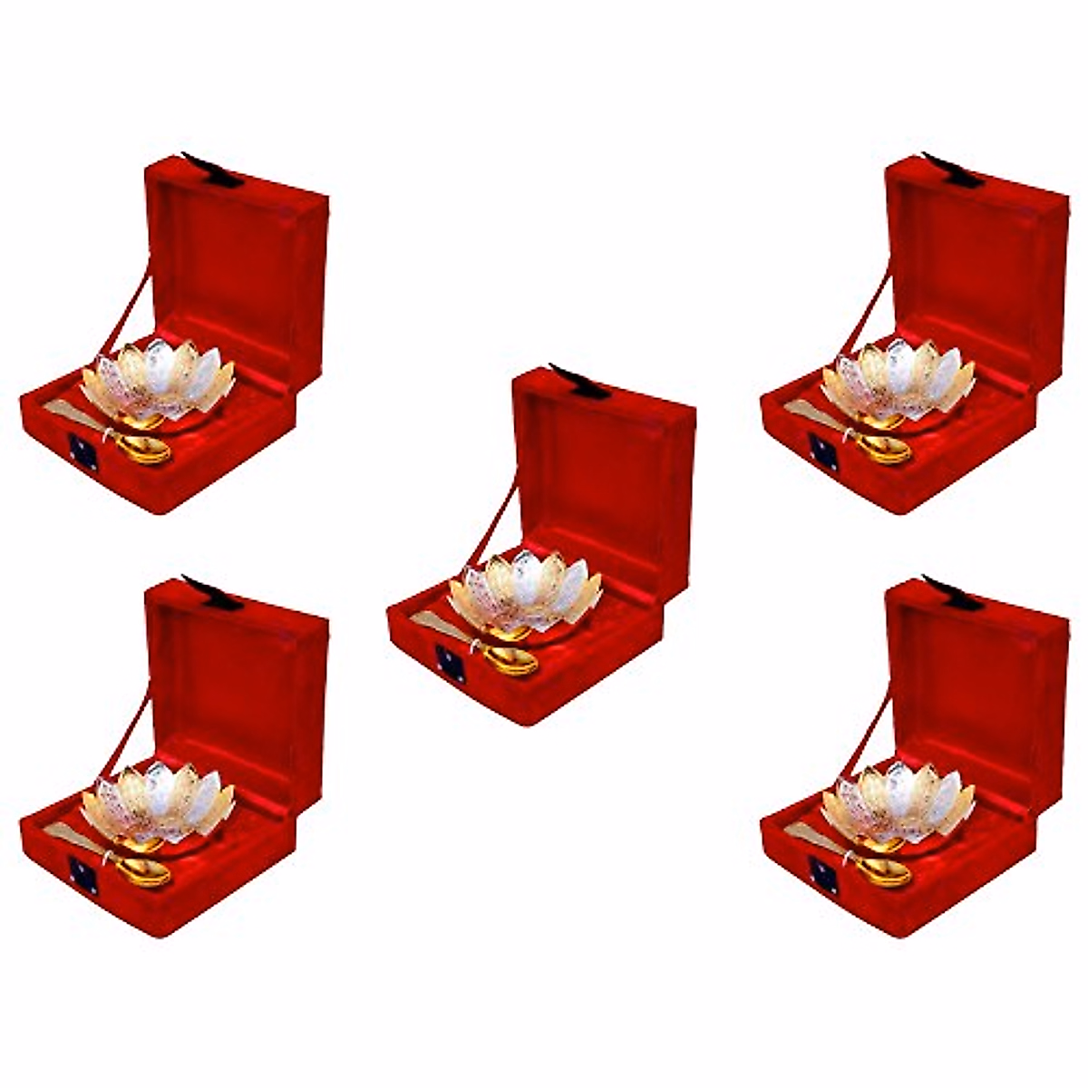 GoldGiftIdeas 4 Inch Gold-Silver Plated Lotus Serving Bowl, Brass Bowl for Gift, Return Gift for Wedding and Housewarming (Pack of 5)