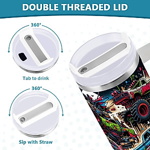 ALAZA Monster Trucks Cartoon Graffiti 40 oz Tumbler Stainless Steel Water Bottle Vacuum Insulated Cup with Straw Lid & Handle For Travel Car Cup Holder