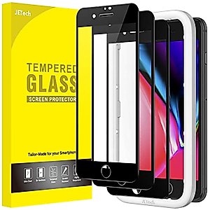 JETech Full Coverage Screen Protector for iPhone SE 3 (2022)/SE 2 (2020)/8/7 4.7-Inch, Black Edge Tempered Glass Film with Easy Installation Tool, Case-Friendly, HD Clear, 3-Pack (Black)