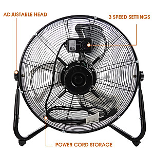 Vie Air VA-20W 20" Industrial Floor Drum Fan with 3 Speed, 360 Tilt Head, Black