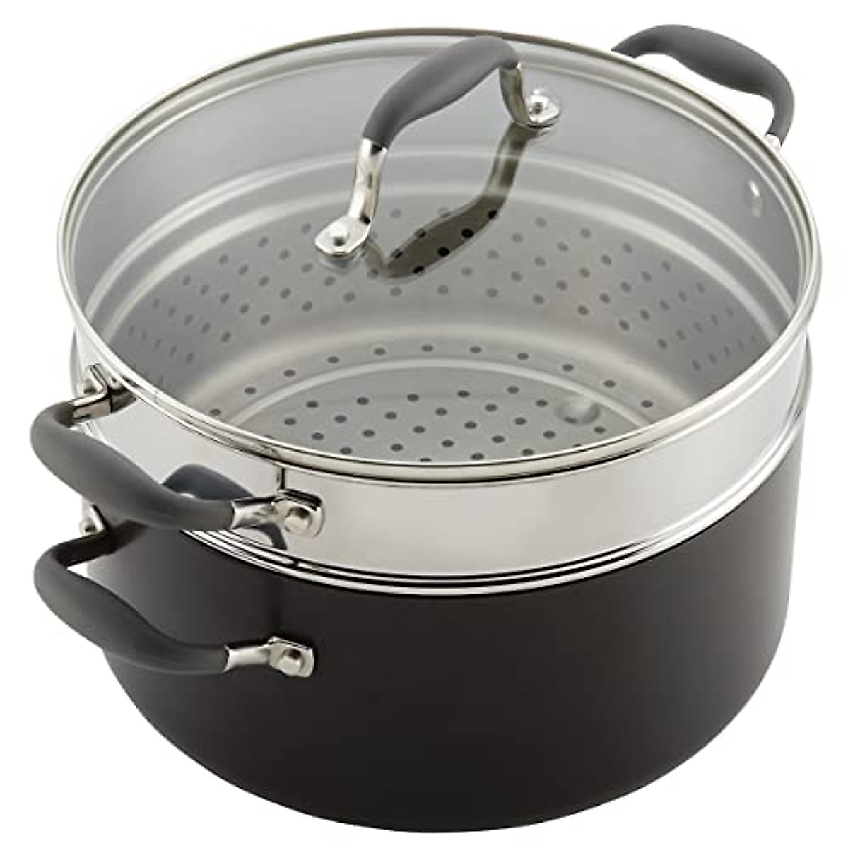 Anolon Advanced Hard-Anodized Dutch Oven Multipurpose Steamer Set, 8.5-Quart, Graphite