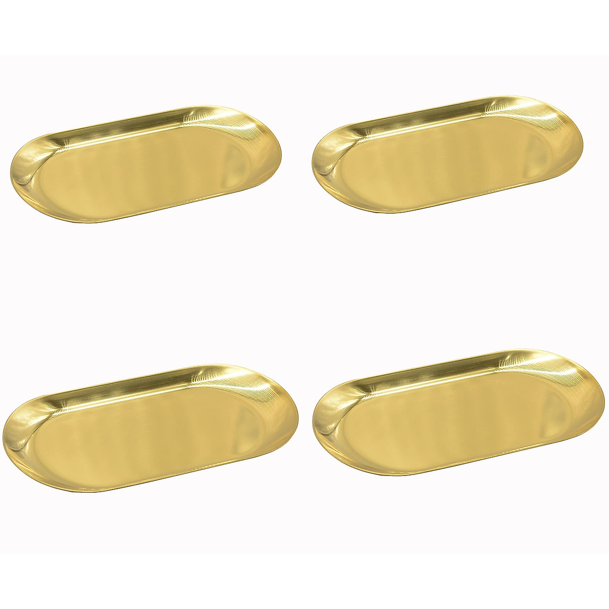 4 Pcs 7 Inch x 3.3 Inch Trinket Tray, Gold Stainless Steel, for Serving Trays Towel Storage Dish Plate Tea Fruit Trays Jewelry Plate Decorative Storage Tray (Gold 4pcs, 7.1x3.34)