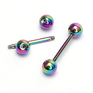 CrazyPiercing 12Pcs Different Color Tongue Rings Surgical Stainless Steel Tongue Piercing 14G 16mm Length Straight Barbell Piercing Jewelry