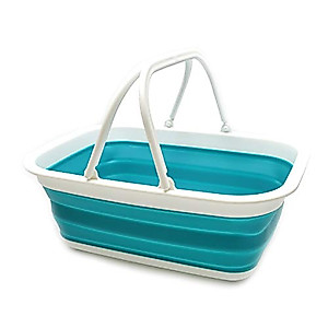 SAMMART 15.5L (4.1 Gallon) Collapsible Tub with Handle - Portable Outdoor Picnic Basket/Crater - Foldable Shopping Bag - Space Saving Storage Container (Bright Blue)