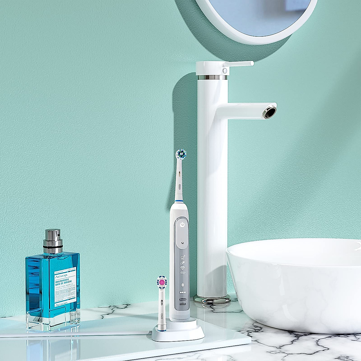 SoulBay Toothbrush Charger Model 3757 Replacement for Braun Oral B Electric Toothbrushes Series Pro D OC IPX7 Waterproof Charger Base Inductive Power Cord with 2 Brush Head Holders, White