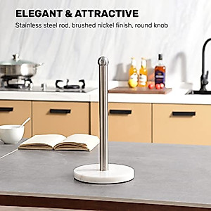 Paper Towel Holder with Sturdy Marble Base, Free Standing Paper Towel Holder Countertop, One-Handed Use, No Wobbly (Brushed Nickel)