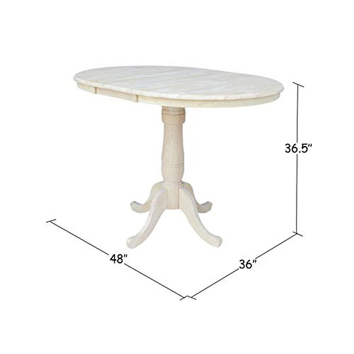International Concepts 36-Inch Round Extension Counter Height Table with 12-Inch Leaf