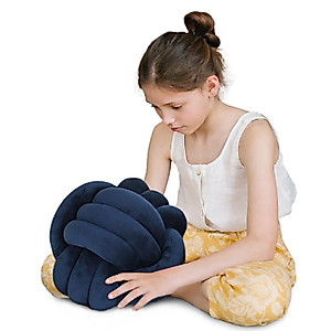 Knot Pillow Ball Round Cushion Pillows, Children Room Decoration Plush Toys Calming Stress Relief Toy (Dark Blue,11in/28cm)