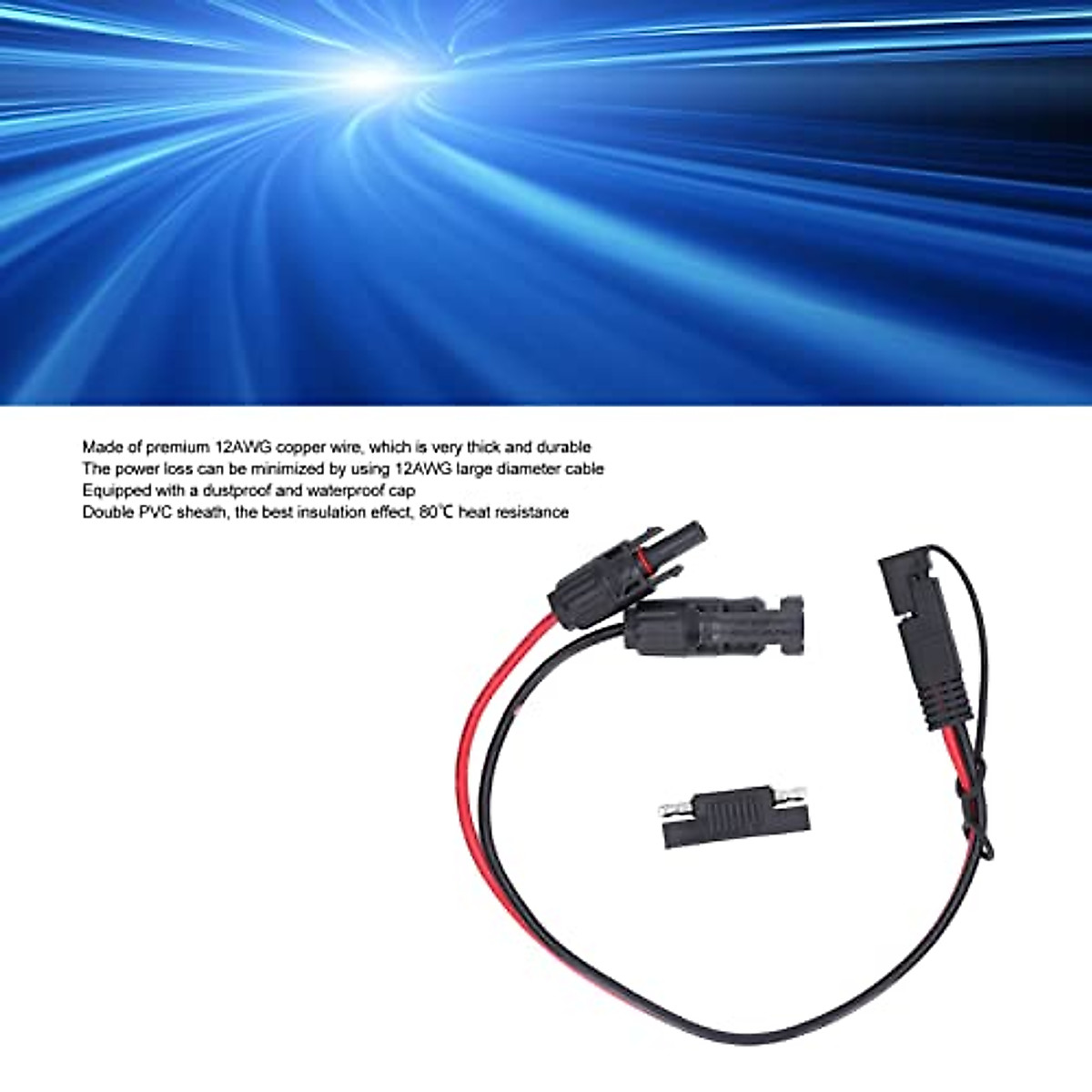 Solar Panel Connector Cable 12AWG 0.44m PVC Copper Solar Panel to SAE Adapter for Automobiles, Solar Devices