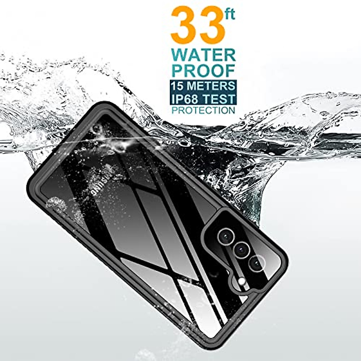 Temdan Samsung Galaxy S21 FE Waterproof Case, Slim Fit, Heavy Duty Protection, 6.4-inch Screen Protector - Black