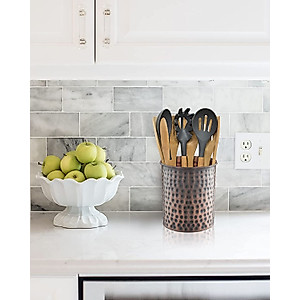Monarch Abode Kitchen Utensil Holder, Hand Hammered Caddy, Kitchen Organization for Utensils, Crock for Cooking Utensils, Antique Copper Finish, Large, 19677
