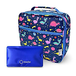 Lunch Box for Kids with Ice Pack, Boys Lunch-Box Insulated Bag for Toddlers Kids Baby Boy Daycare Pre-School Kindergarten, Large Snack Container Boxes for Kid Lunches, Bento Bag, Blue Space Dinosaur