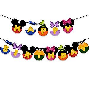 Hongkai Mouse Theme Happy Birthday Banner Flags Photo Happy Birthday Party 1st Birthday Baby Kids Birthday Party Decorations Supplies Favors