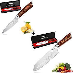 Aroma House CHRISTMAS Pratical Gift, Gift Box Packed, 4" PARING KNIFE & 7" SANTOKU KNIFE