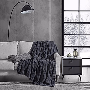 Vera Wang Throw Blanket Ultra Soft Chenille Home Décor, All Season Designer Bedding, 50 x 70, Large Cable Knit Black