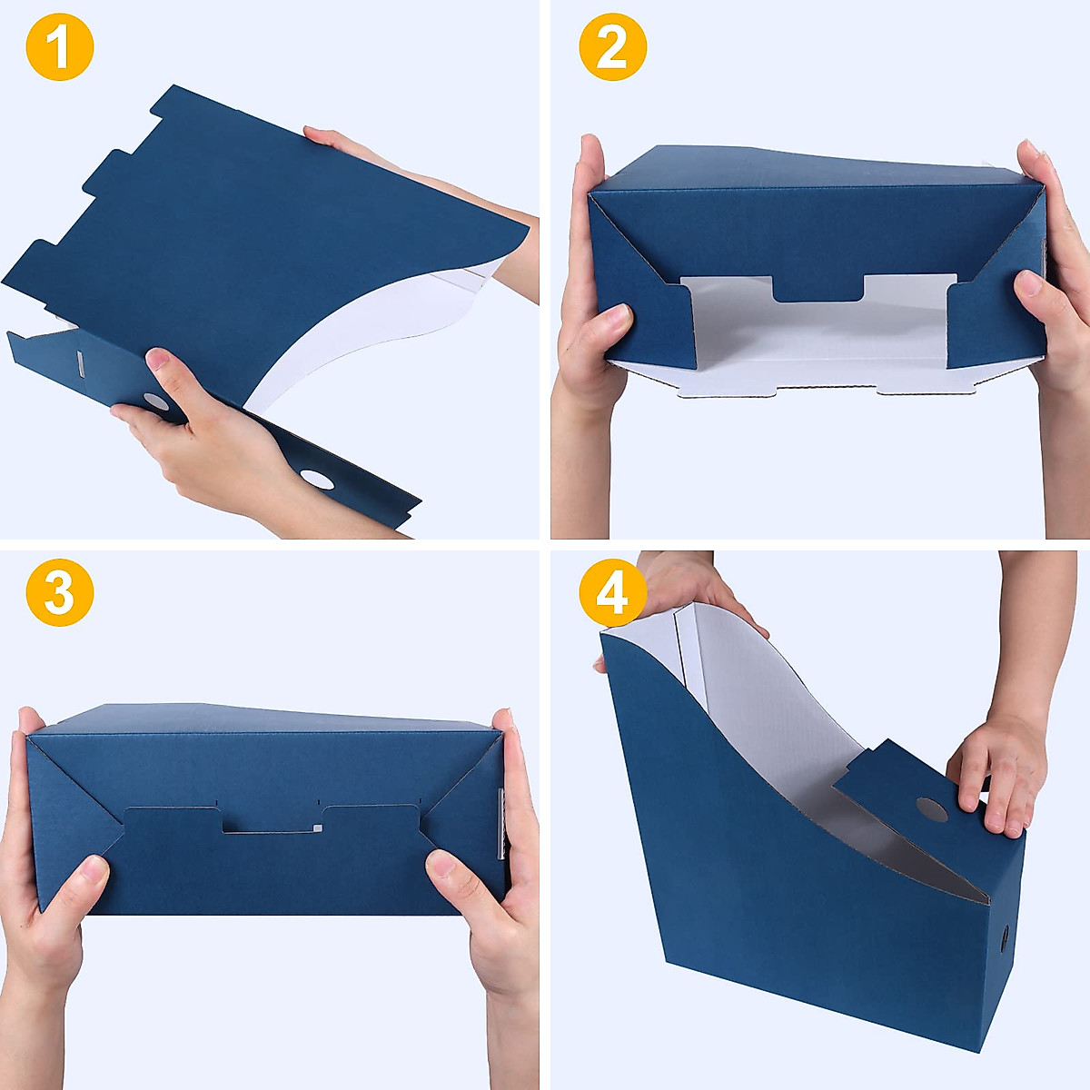 6 Pack Magazine File Holders, Cardboard Magazine Holder with Labels, Document Storage Organizer Box for Office School Home Hospital Desktop Storage, Blue