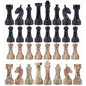 Radicaln Marble Chess Pieces Black & Multi Green 3.5 Inch King Figures Handmade 32 Chess Figures - Suitable for 16-20 Inch Chess Game - Board Games
