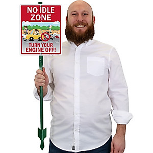 SmartSign 12 x 10 inch “No Idle Zone - Turn Your Engine Off” LawnBoss Yard Sign with 3 foot Stake, 40 mil Laminated Rustproof Aluminum, Multicolor, Set of 1, Made in USA