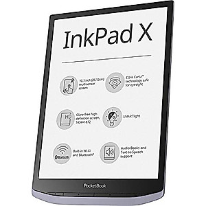 PocketBook InkPad X | E-Book Reader | Large E Ink Screen 10.3ʺ E-Reader | Glare-Free & Eye-Friendly | Adjustable SMARTlight | Text-to-Speech Function | Audio Output and Bluetooth | Audiobooks