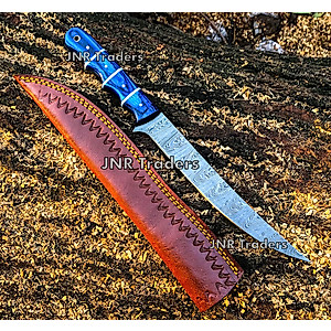JNR Traders 13" Damascus Boning Knife for meat Cutting Chef Knife Fillet Knife Professional Thin Sharp Kitchen knives with Leather sheath VK5530