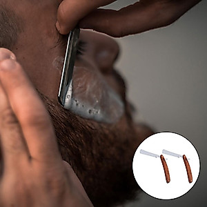 HEALLILY 2Pcs Straight Razor Vintage Folding Shaving Razor Manual Shaver Old Fashion Beard Shaver with Wood Handle Barber Shaver Tool