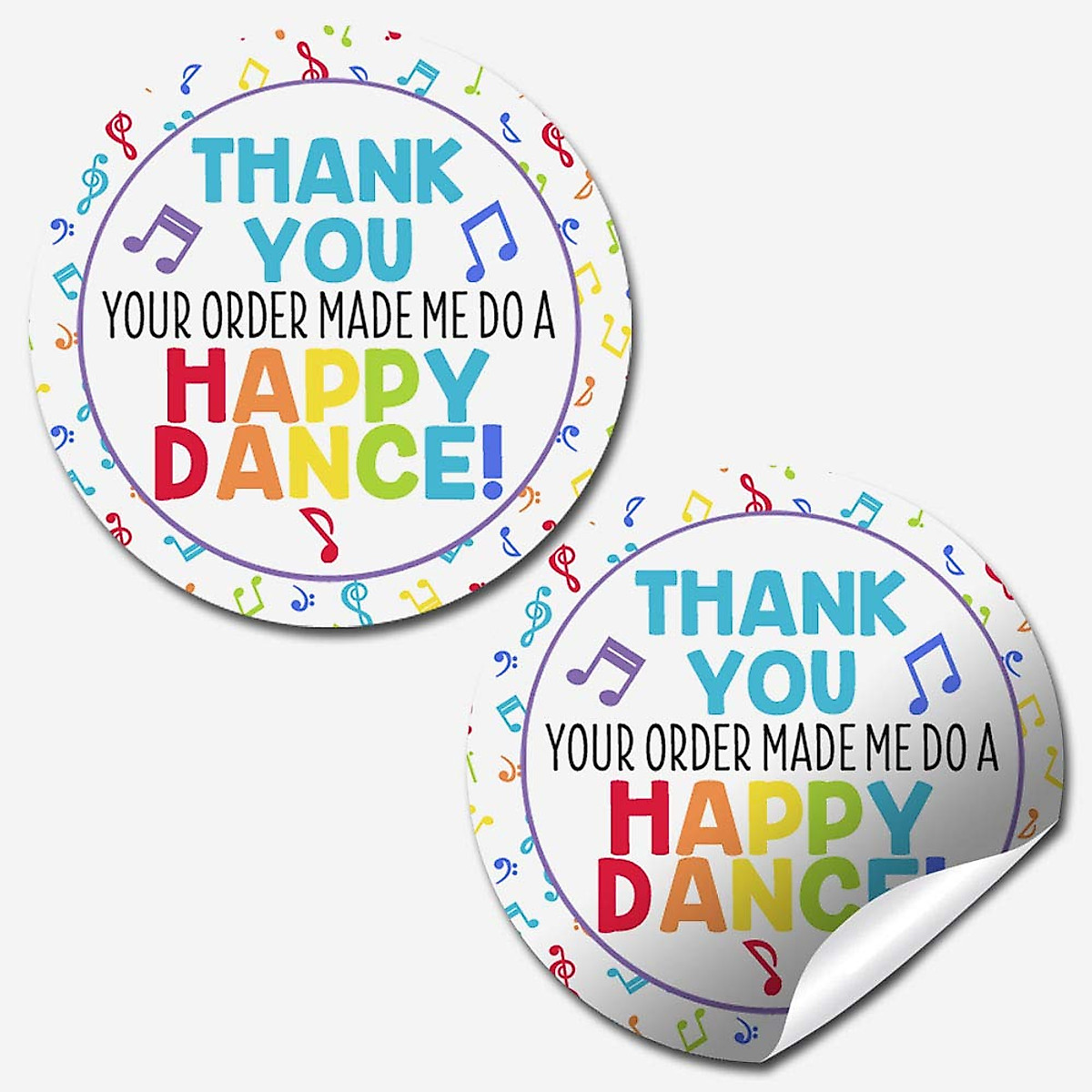 Happy Dance Music Themed Thank You Customer Appreciation Sticker Labels for Small Businesses, 60 1.5" Circle Stickers by AmandaCreation, Great for Mailing Envelopes, Postcards, Direct Mail, & More!
