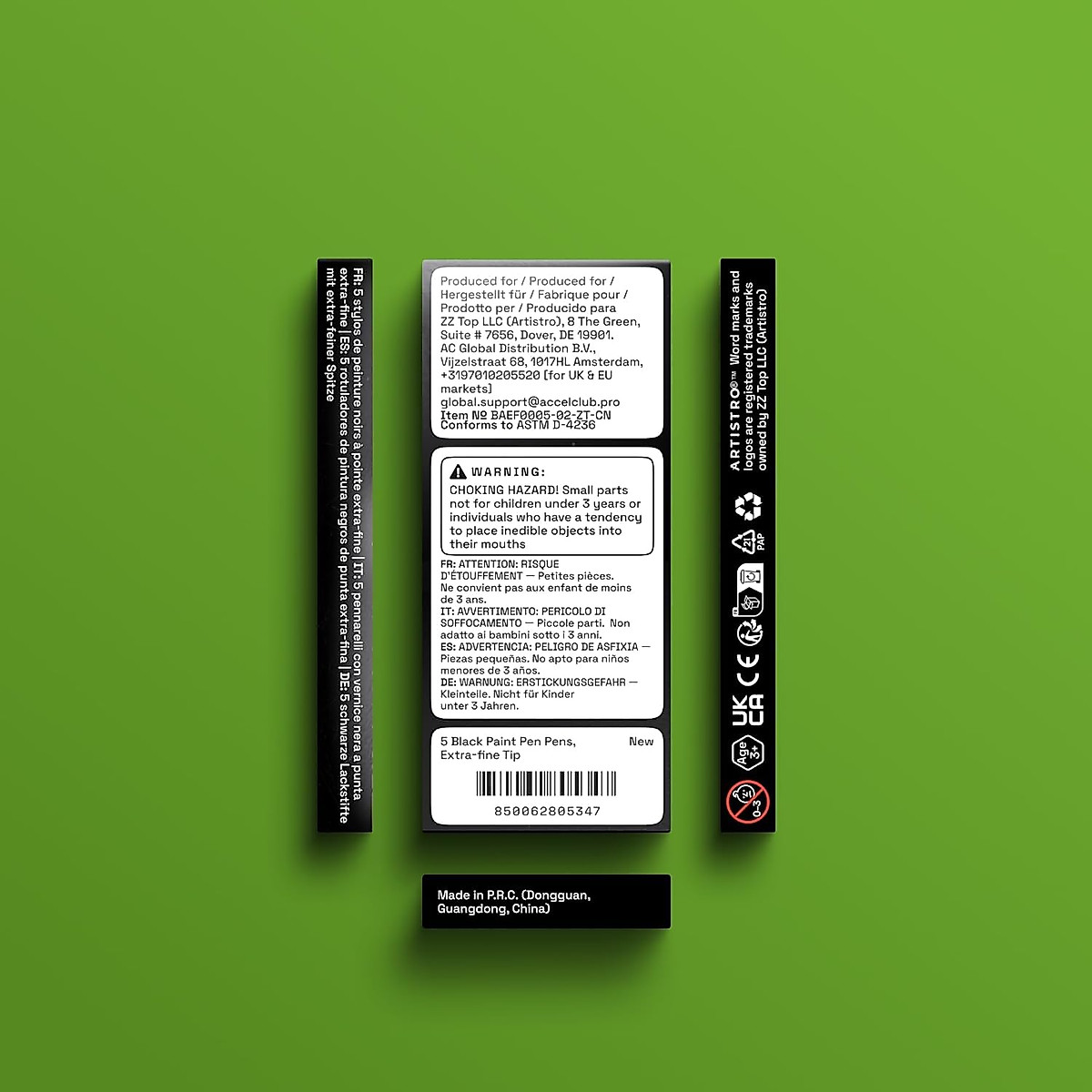 ARTISTRO Black Paint Pens for Rock Painting, Stone, Ceramic, Glass, Wood, Tire, Fabric, Metal, Canvas. Set of 5 Water Based Black Markers for Acrylic Painting Extra Fine Point Tip