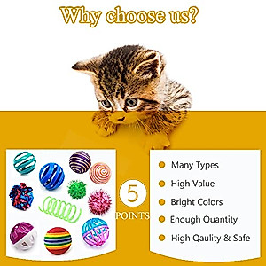 LASOCUHOO Cat Toys, Kitten Cat Ball Toys Assortments, Including Rainbow Ball, Crinkle Ball, Sparkle Ball, Bell Balls, Sisal Ball, Linen Ball for Cats and Kitten 30 PCS