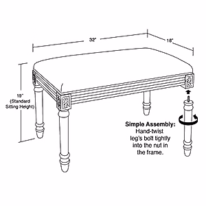 Navy Bench with Wood Stain Finish Blue Floral Classic Pattern Linen Solid